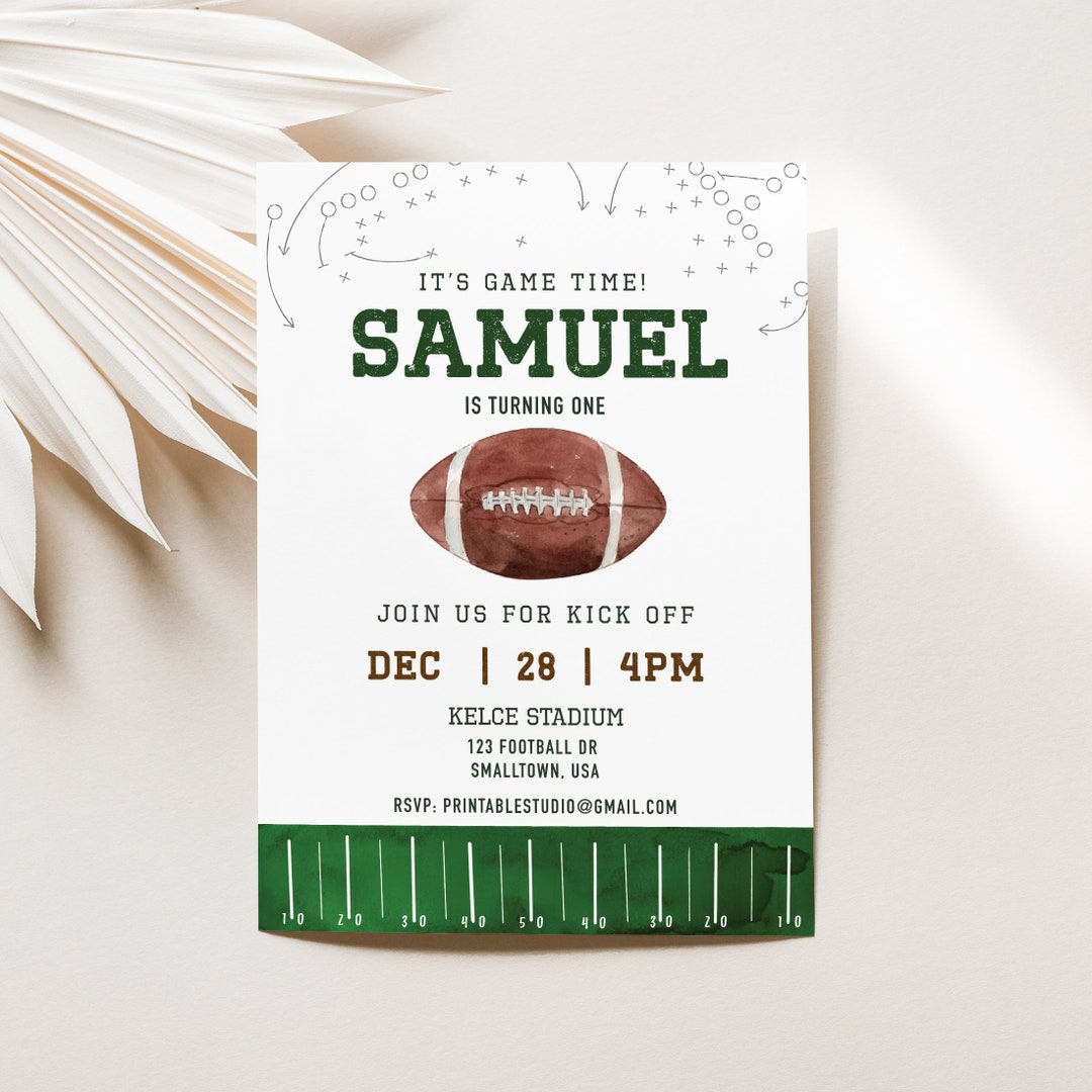 Editable Football Party Invitation, Watercolor Football Birthday ...