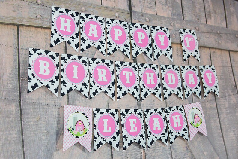 Farm Birthday Banner in Pink Printable Farm Birthday Party - Etsy