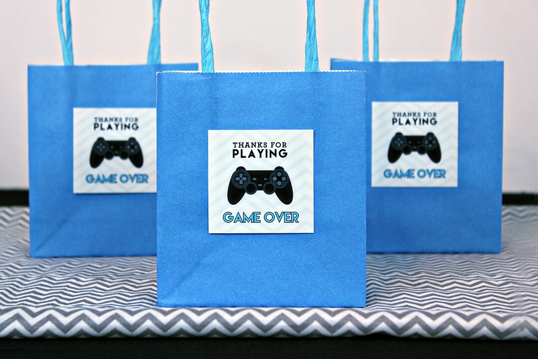 Game Over Thank You Tags in Blue Printable Video Game Party - Etsy