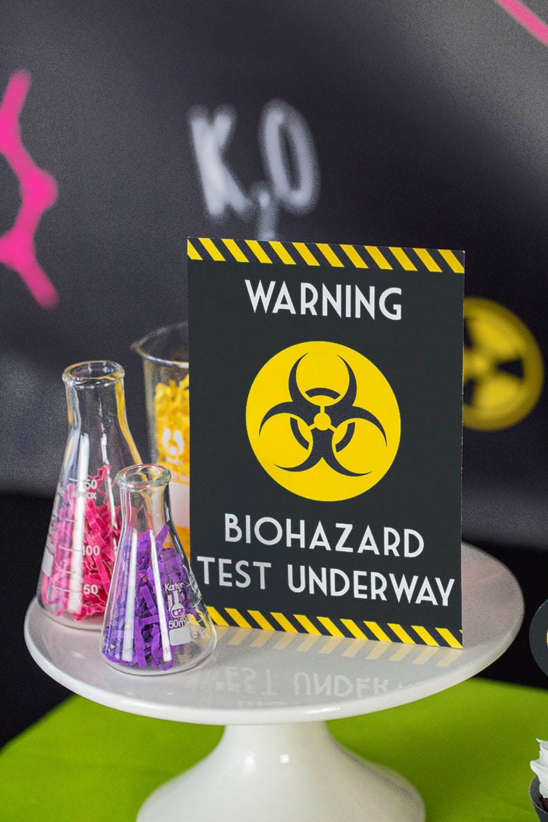 Warning Biohazard Sign Printable, Science Party Sign, Girls Science ...