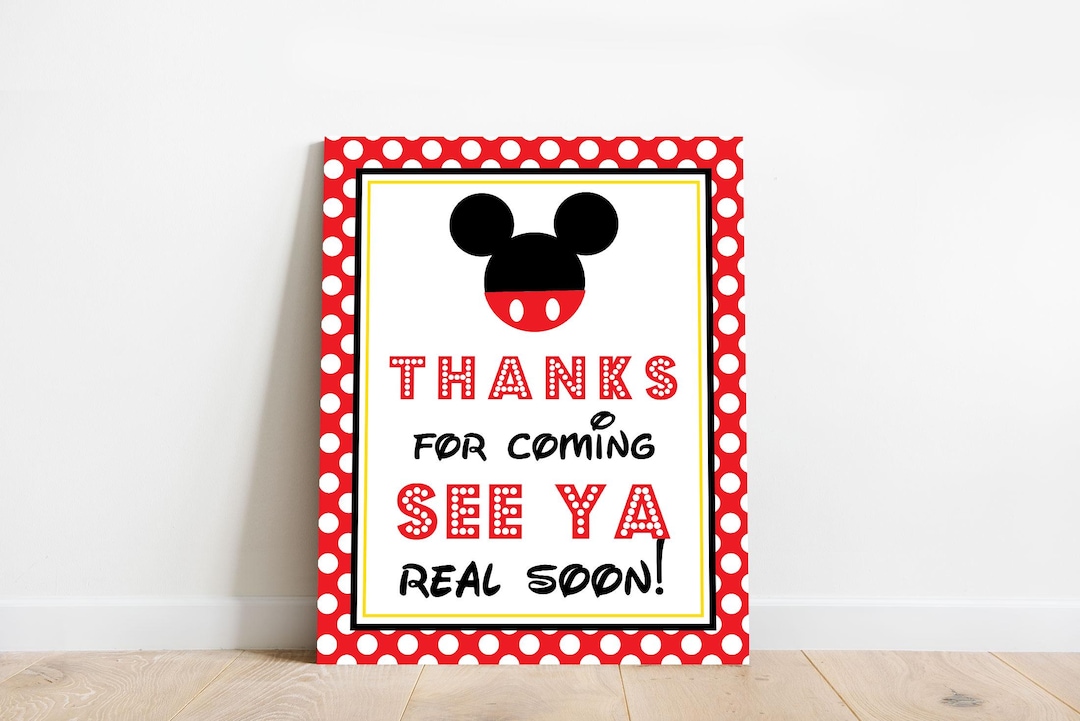 Thanks for Coming See Ya Real Soon Sign - Instant Download Mickey Mouse ...