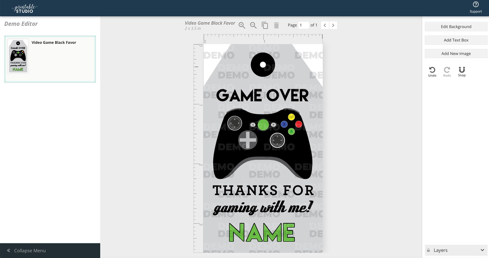 Video Game Favor Tags With Black Controller, Printable Video Game Party ...