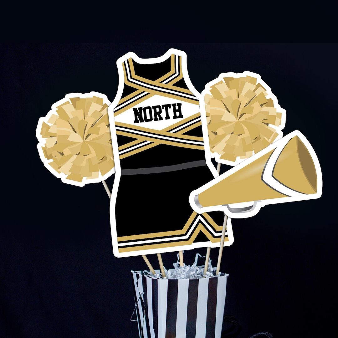 Editable Cheerleading Centerpieces in Black Gold Printable Cheer ...