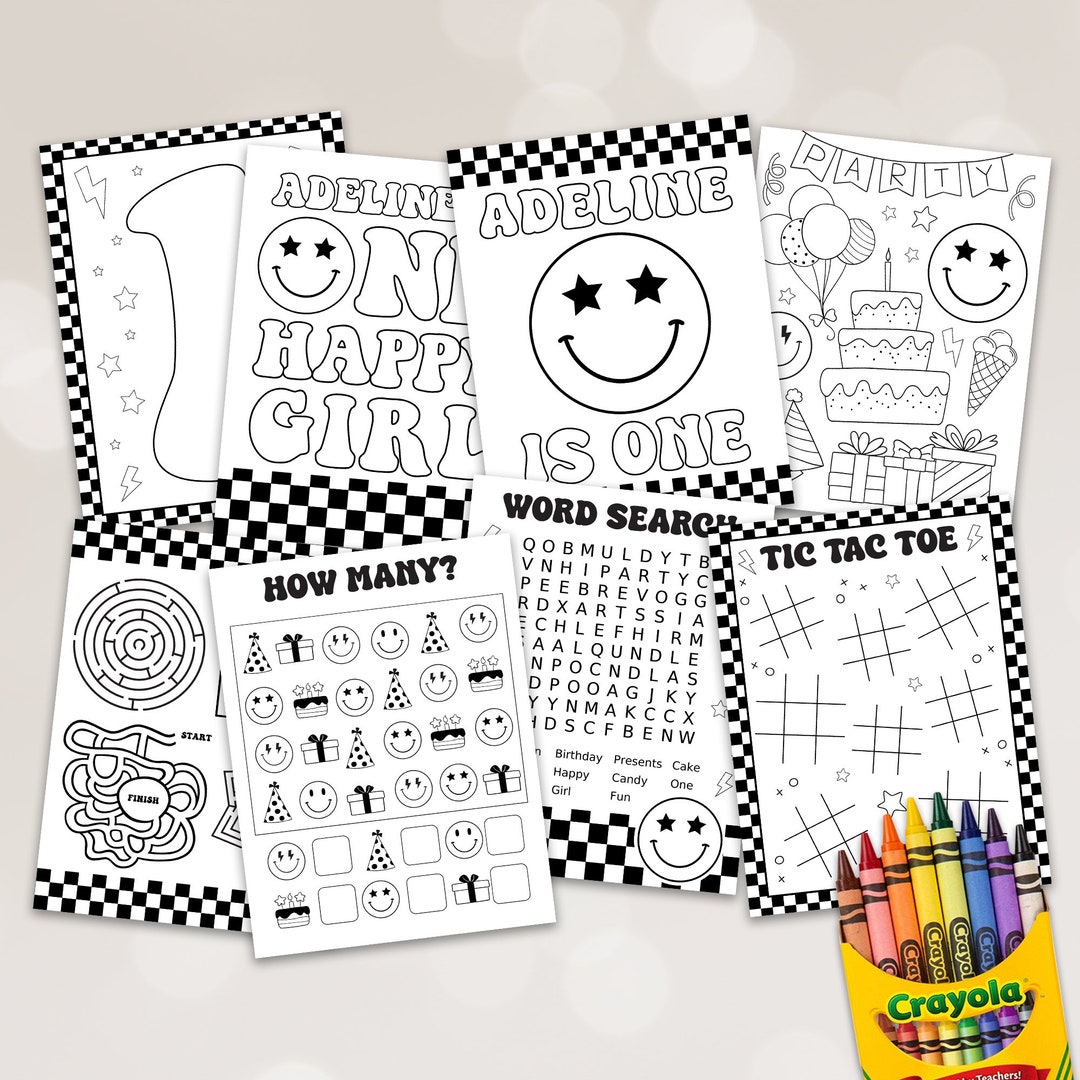 Editable Happy Girl Party Coloring Pages, Smiley Face Activity Pages ...