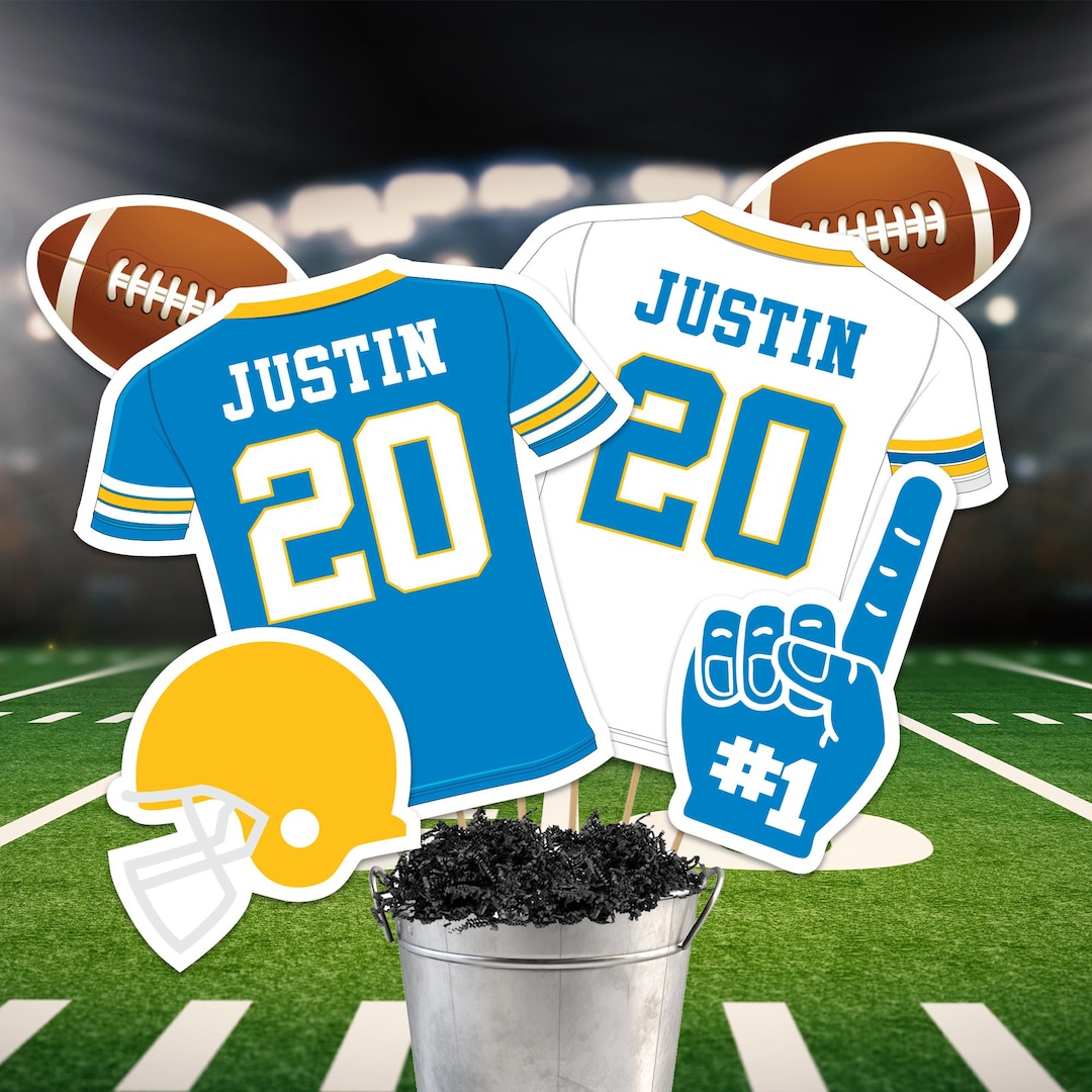 Football Centerpieces in Blue Yellow, Printable Football Birthday Party ...