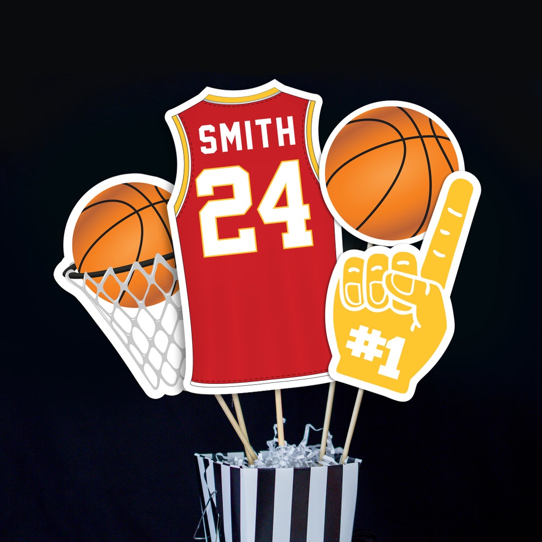 Basketball Centerpieces in Red Gold Printable Basketball Party ...