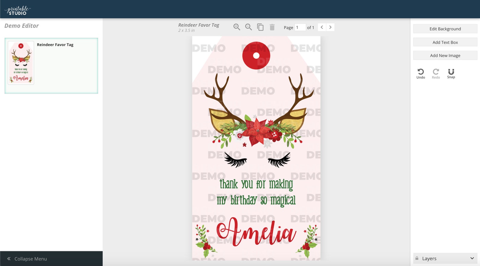 Reindeer Favor Tags Printable Reindeer Party Favor Tags | Etsy