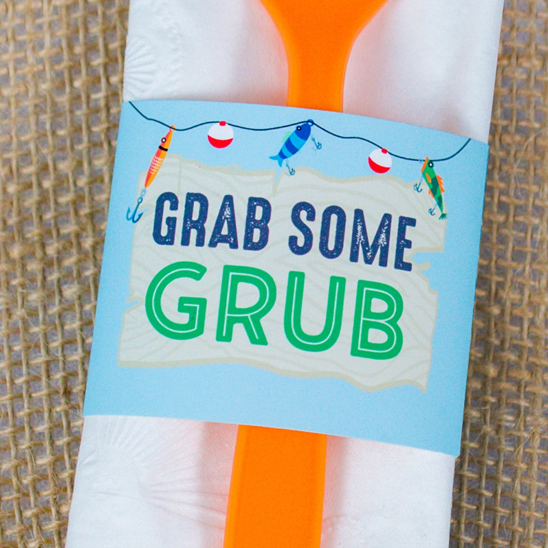 Grab Some Grub Napkin Wrapper, Instant Download Fishing Silverware ...