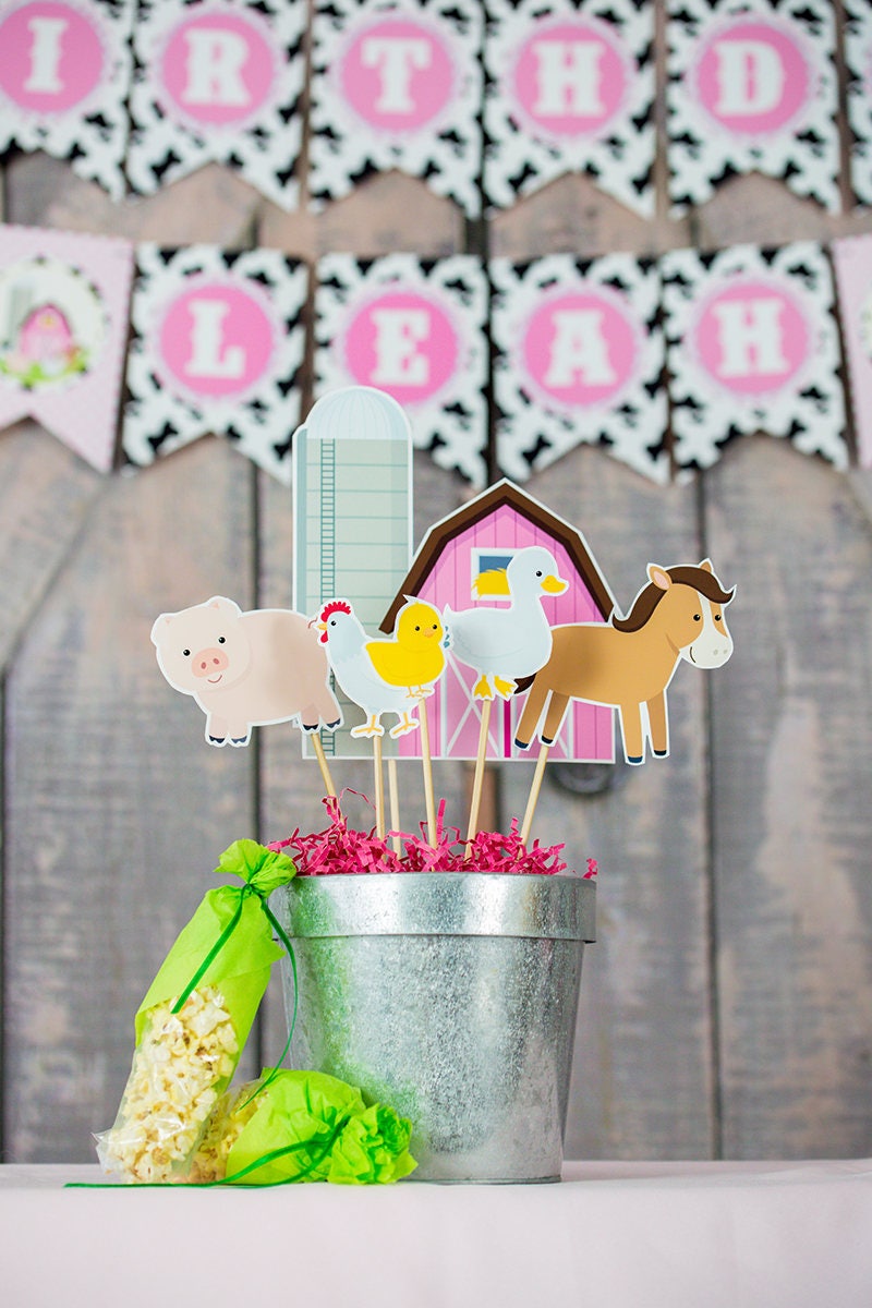 Farm Centerpieces in Pink Instant Download Farm Party Table | Etsy