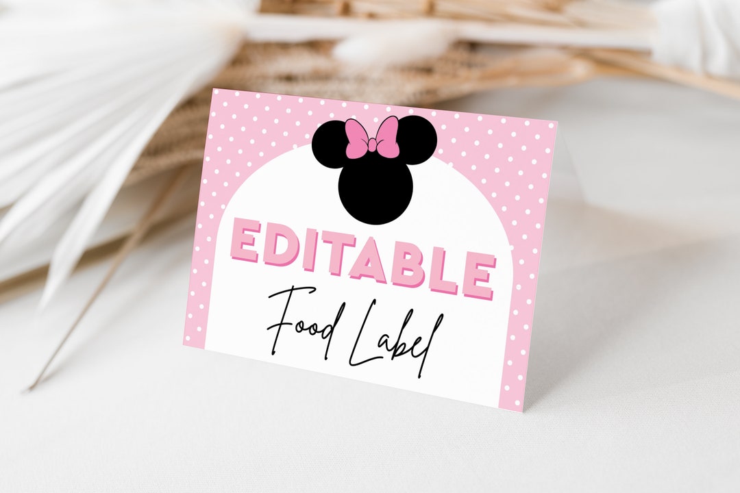 Editable Minnie Food Labels, Modern Minnie Mouse Party Labels, Modern ...