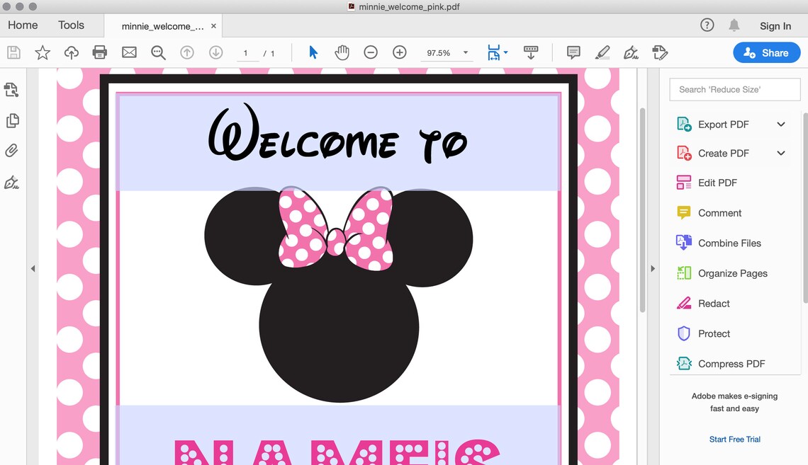 Minnie Mouse Welcome Sign Instant Download Minnie Party - Etsy