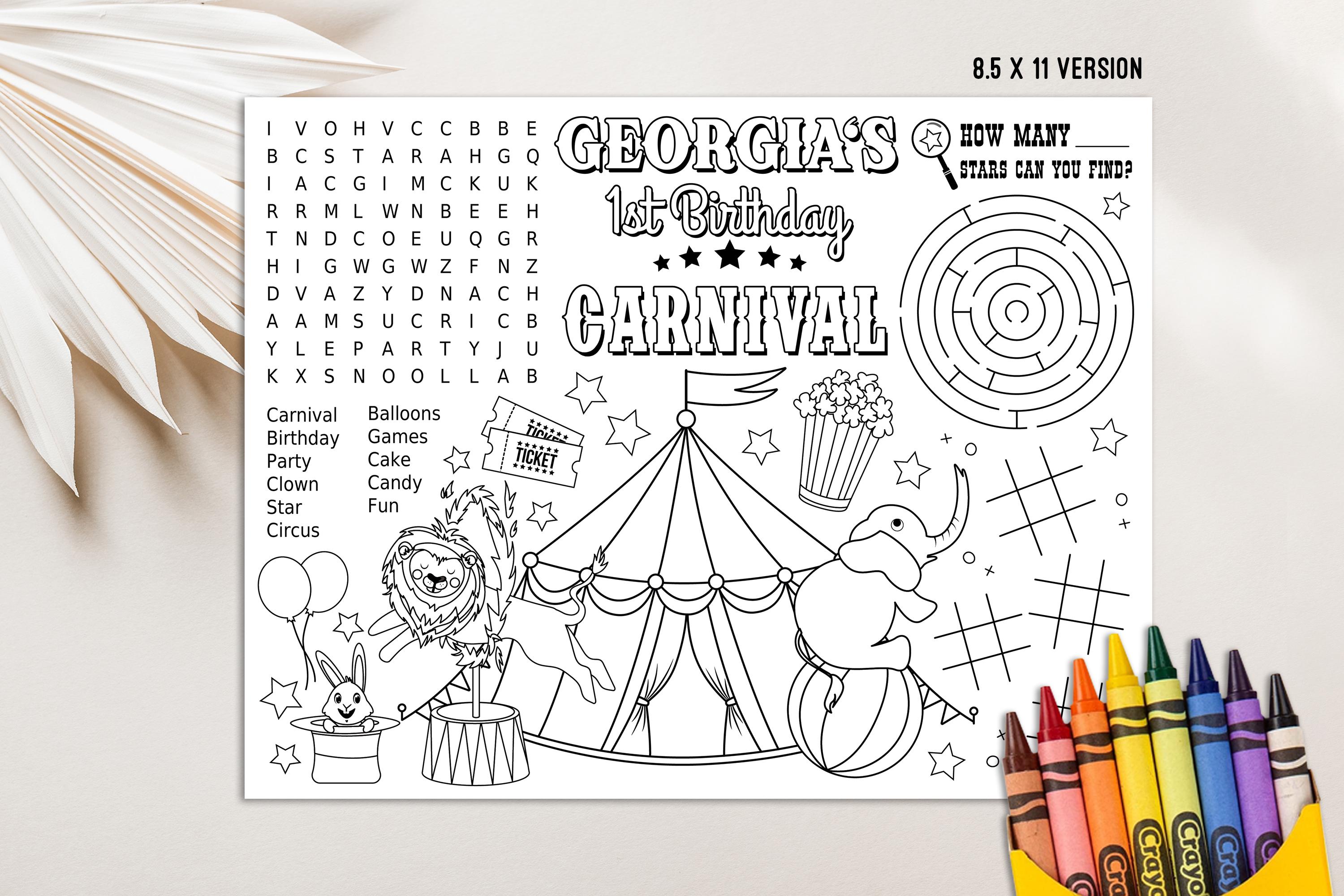 Editable Circus Placemat, Carnival Coloring Page, Circus Activity Page ...