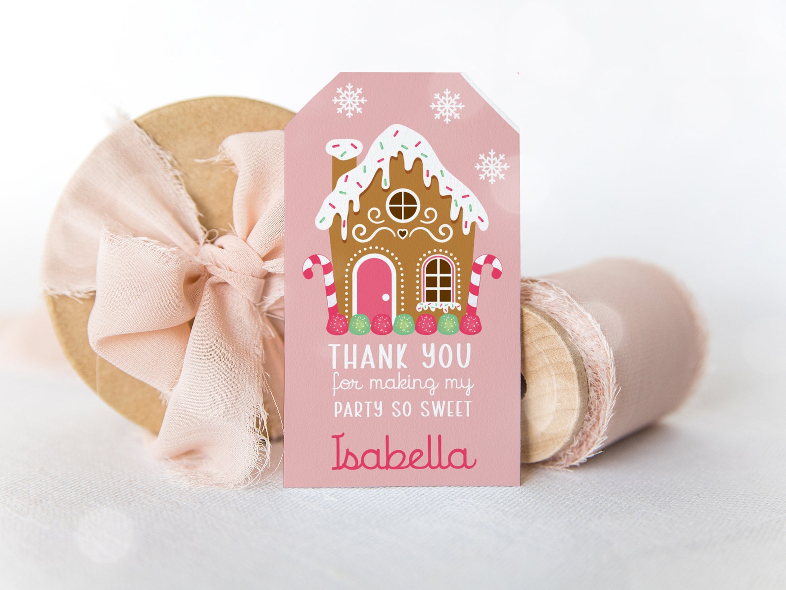 Editable Gingerbread Birthday Party Favor Tags in Pink Gingerbread ...