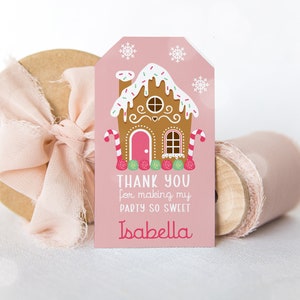 Editable Gingerbread Birthday Party Favor Tags in Pink Gingerbread ...