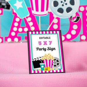 Movie Party Signs - Instant Download Pink Movie Party Signs - Movie ...