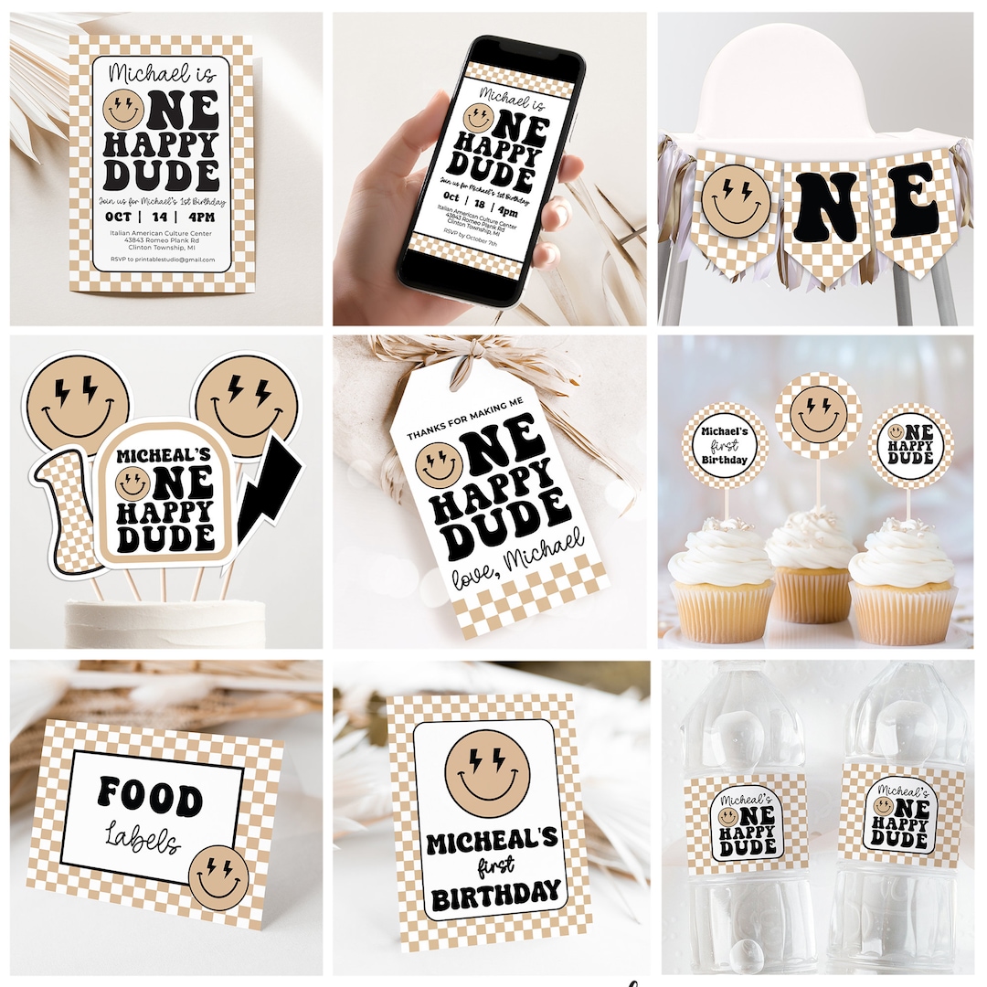 Editable ONE Happy Dude Party Decorations Tan Happy Dude Party HUGE ...