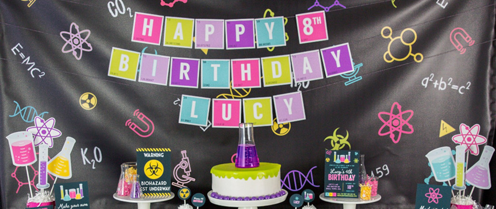 Science Party Backdrop in Pink Printable Science Step and | Etsy