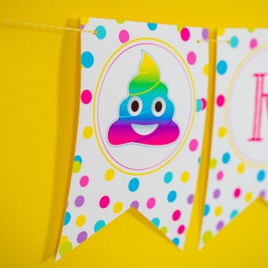 Emoji Party Pooper Party Birthday Banner, Instant Download Rainbow Poop ...
