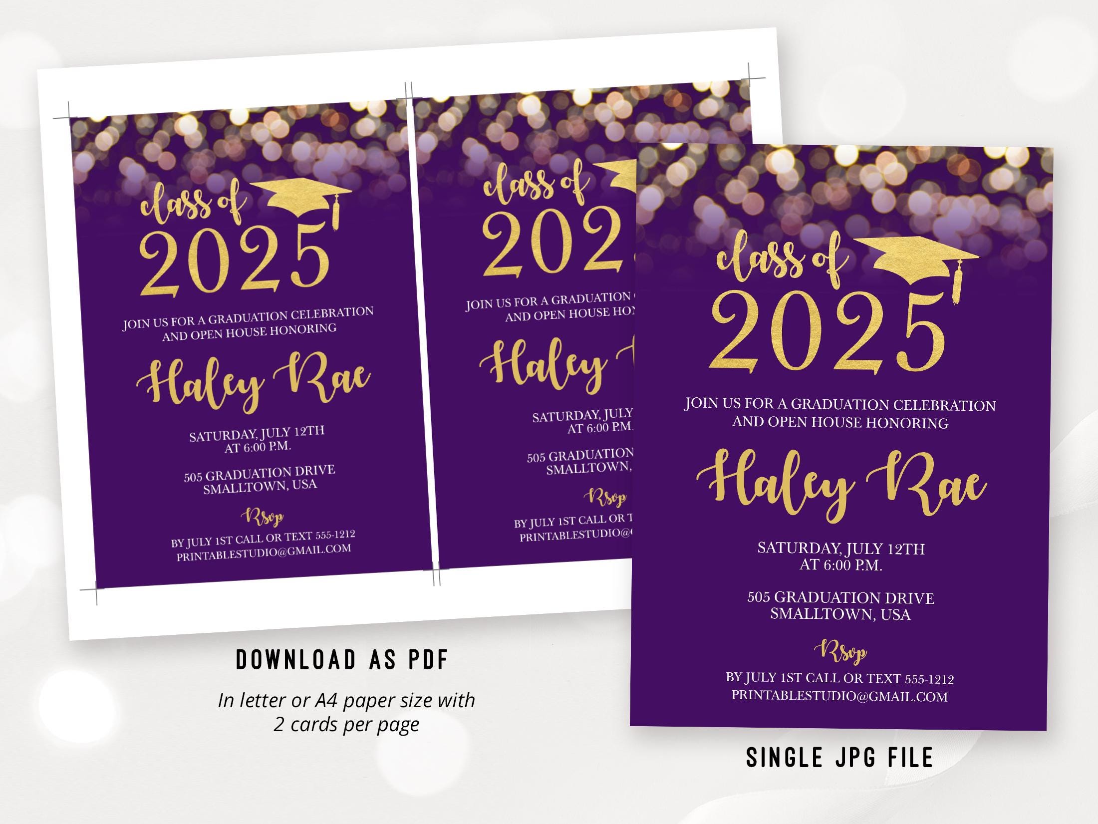 Purple And Gold Graduation Announcement Design Elegant Black & Gold