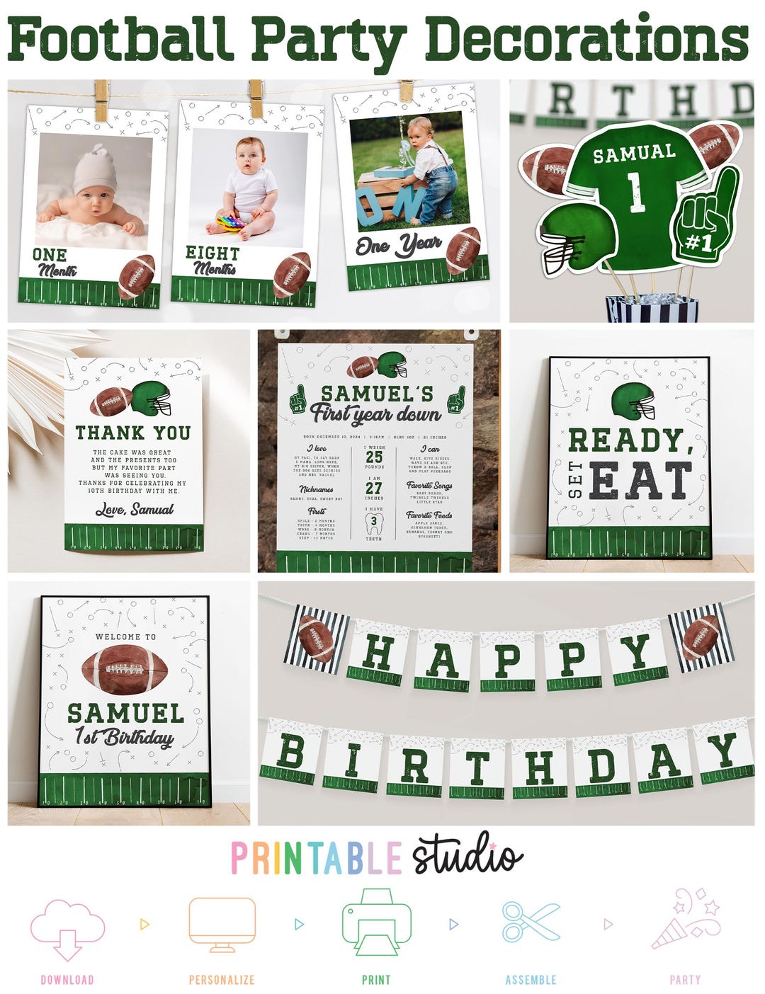 Football First Birthday Party, Editable Football 1st Birthday Party ...