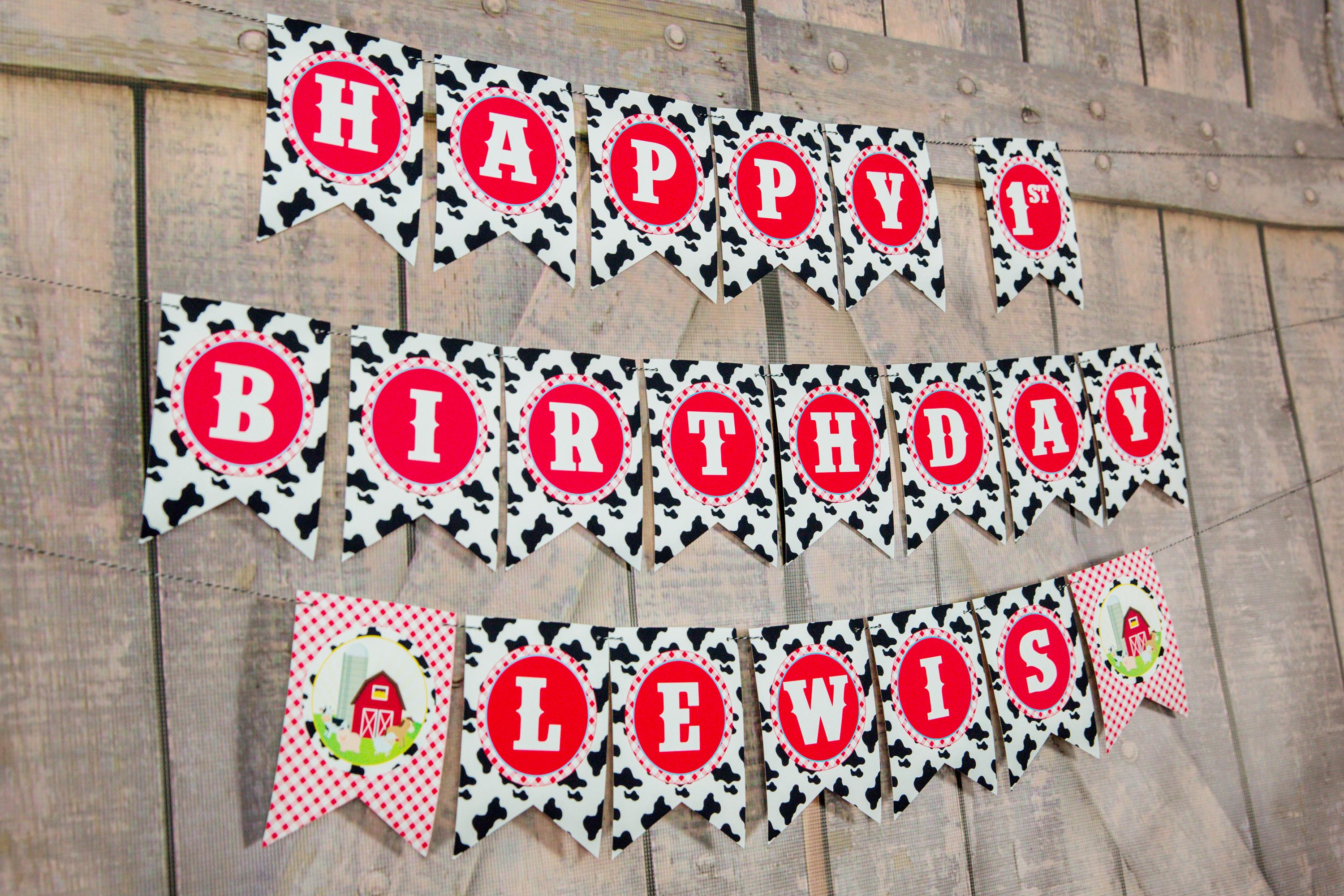 Farm Birthday Banner, Printable Farm Birthday Party Banner in Red ...