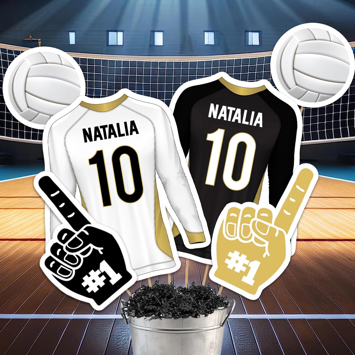 Editable Volleyball Centerpieces in Black Gold Printable Volleyball ...