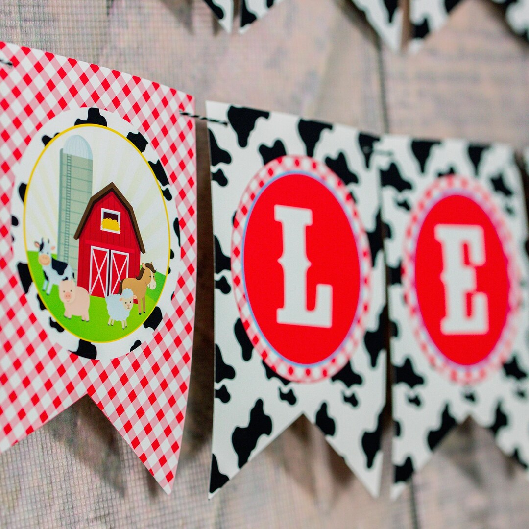 Farm Birthday Banner, Printable Farm Birthday Party Banner in Red ...