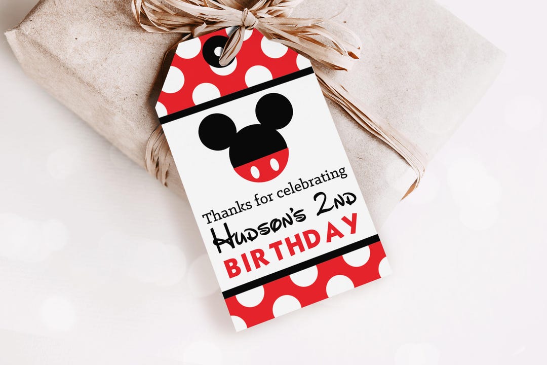 Mickey Mouse Favor Tags - Printable Red Mickey Mouse Party Favor Tags ...