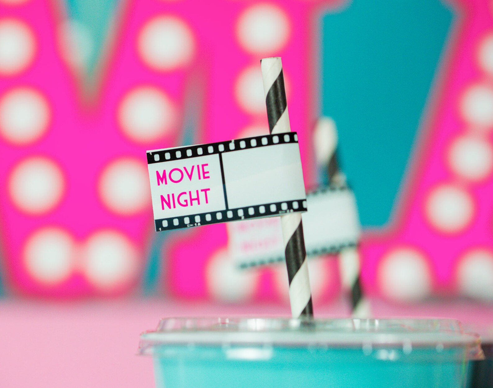 Movie Night Drink Label in Pink Movie Night Water Label | Etsy
