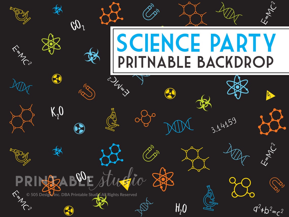 Science Party Backdrop in Blue - Printable Science Step and Repeat ...
