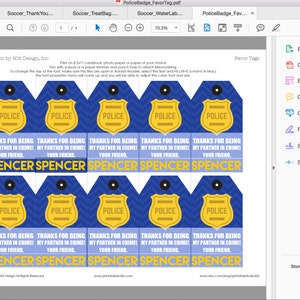 Police Badge Favor Tags Printable Policeman Party Favor Tags Police ...