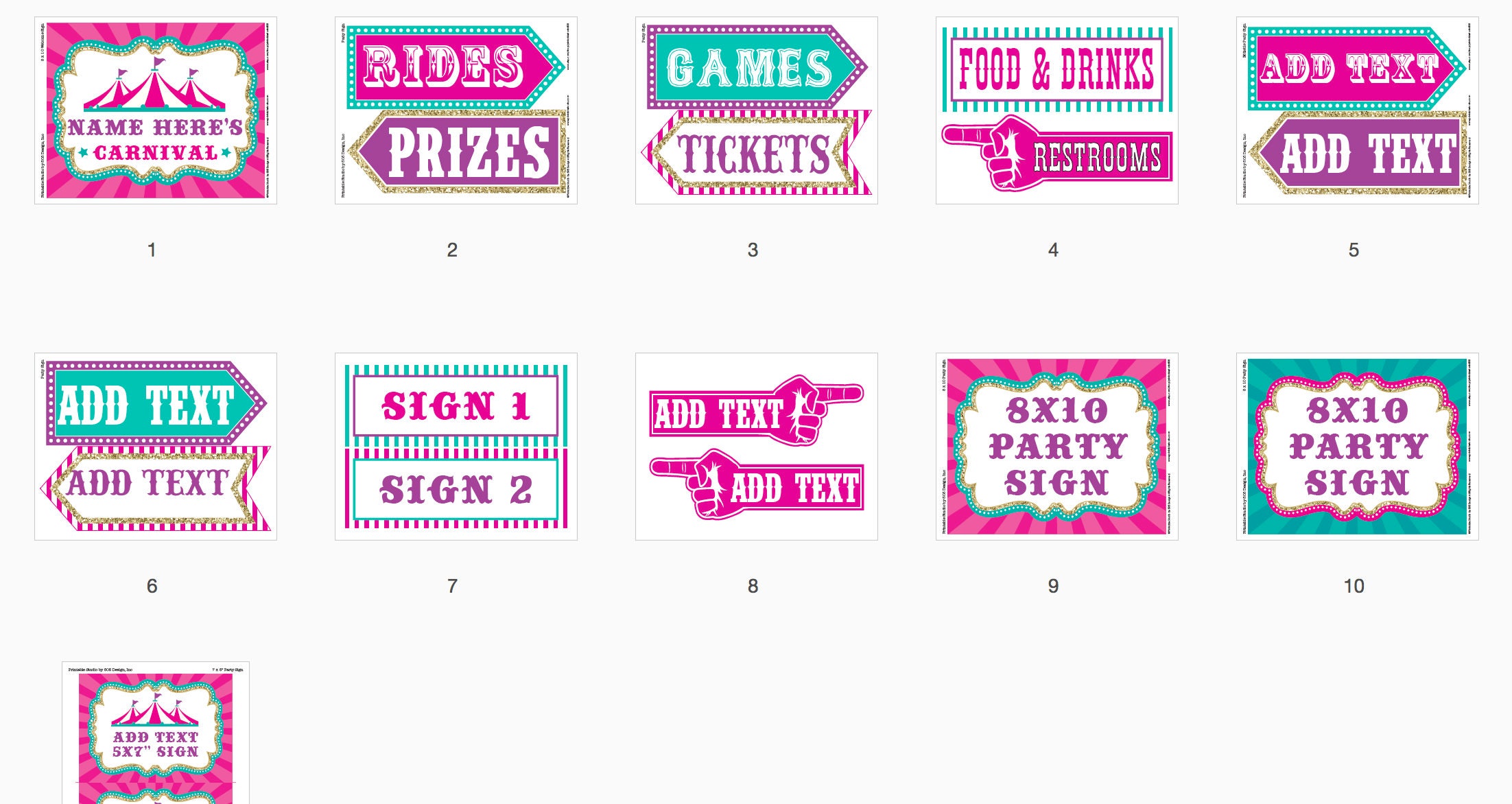 Carnival Party Signs Instant Download Carnival Birthday | Etsy
