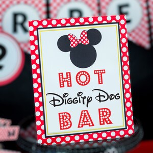 Minnie Hot Diggity Dog Bar Sign - Red Minnie Mouse Party Sign - Red ...
