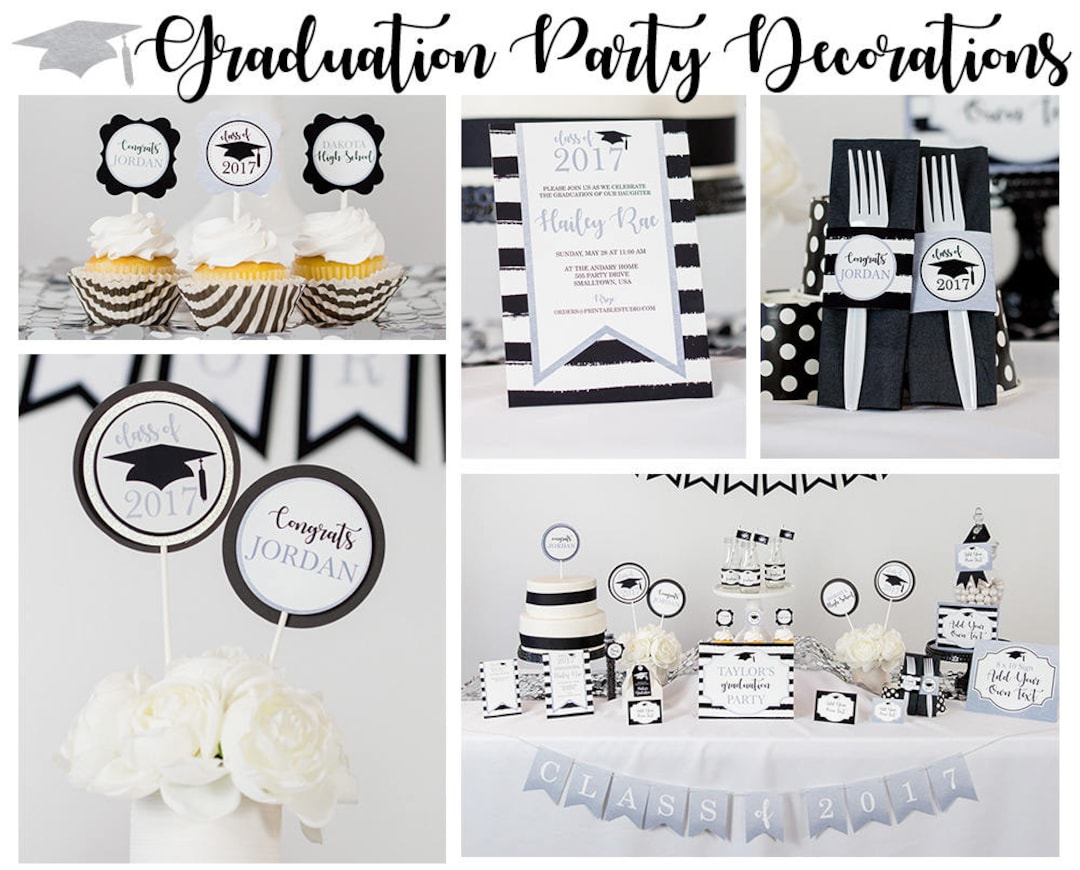 Graduation Party Decorations In Black Silver Printable Graduation Party