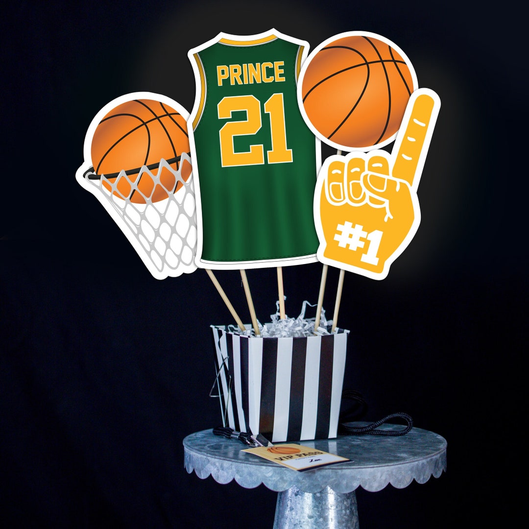 Basketball Centerpieces in Green Gold Printable Basketball Banquet ...