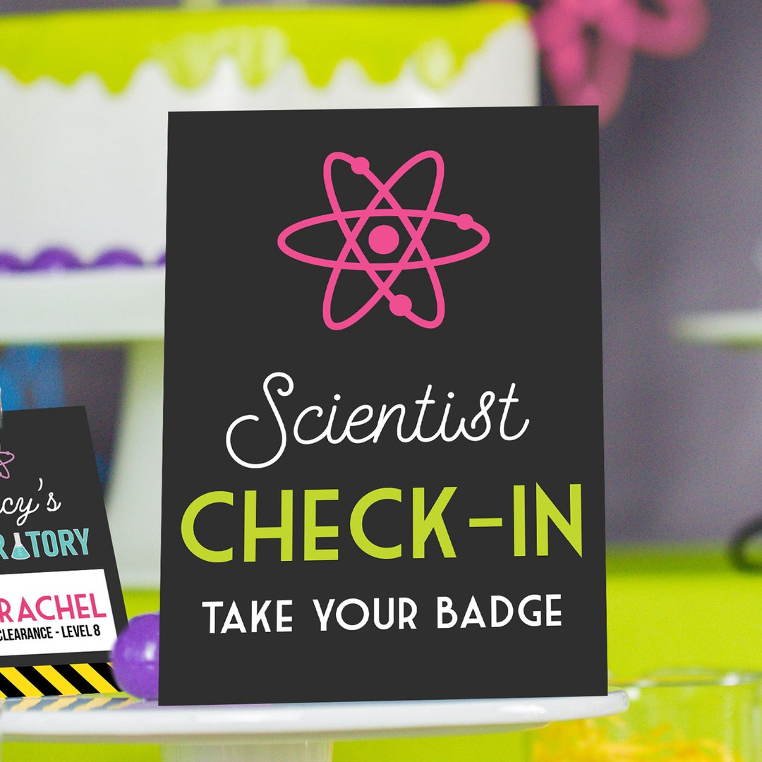 Scientist Check-in Sign in Pink Printable Science Party Sign Girls ...