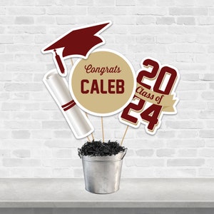 Editable Graduation Centerpieces in Maroon Gold, Printable Graduation ...