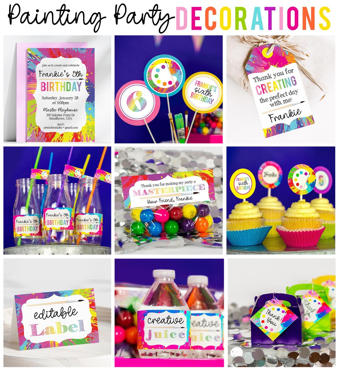 Art Birthday Decorations, Printable Art Party, Painting Birthday ...
