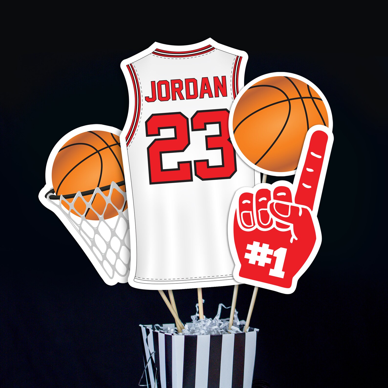 Basketball Centerpieces in Red Black, Printable Basketball Party ...