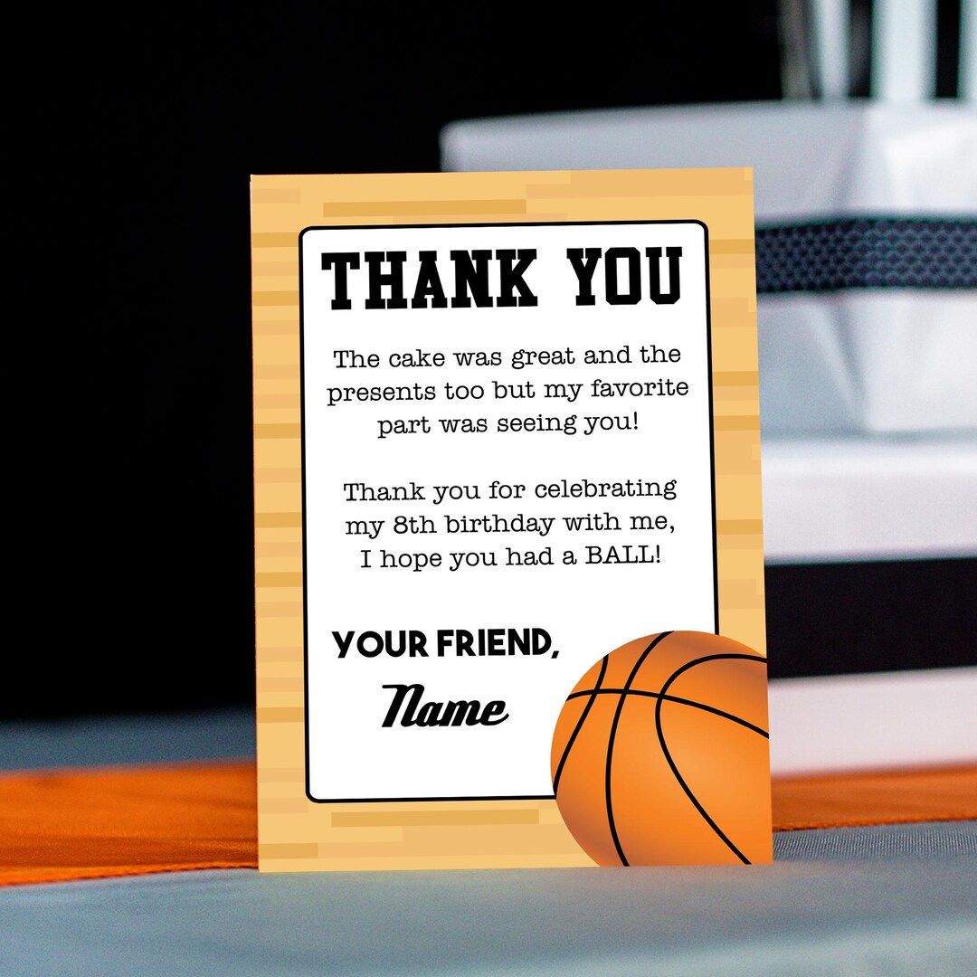 Basketball Thank You Card, Printable Basketball Party Thank You Card ...