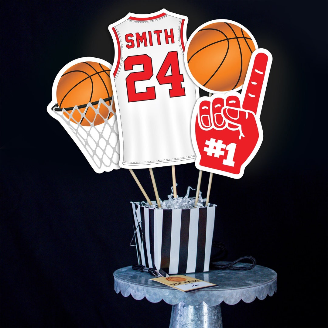 Basketball Centerpieces in Red Printable Basketball Birthday Party ...