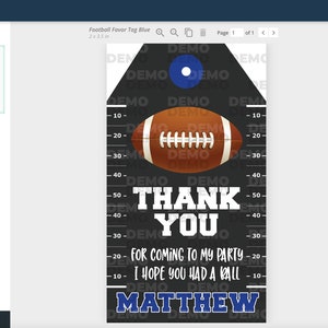 Football Favor Tags - Printable Football Party Favor Tags in Blue ...