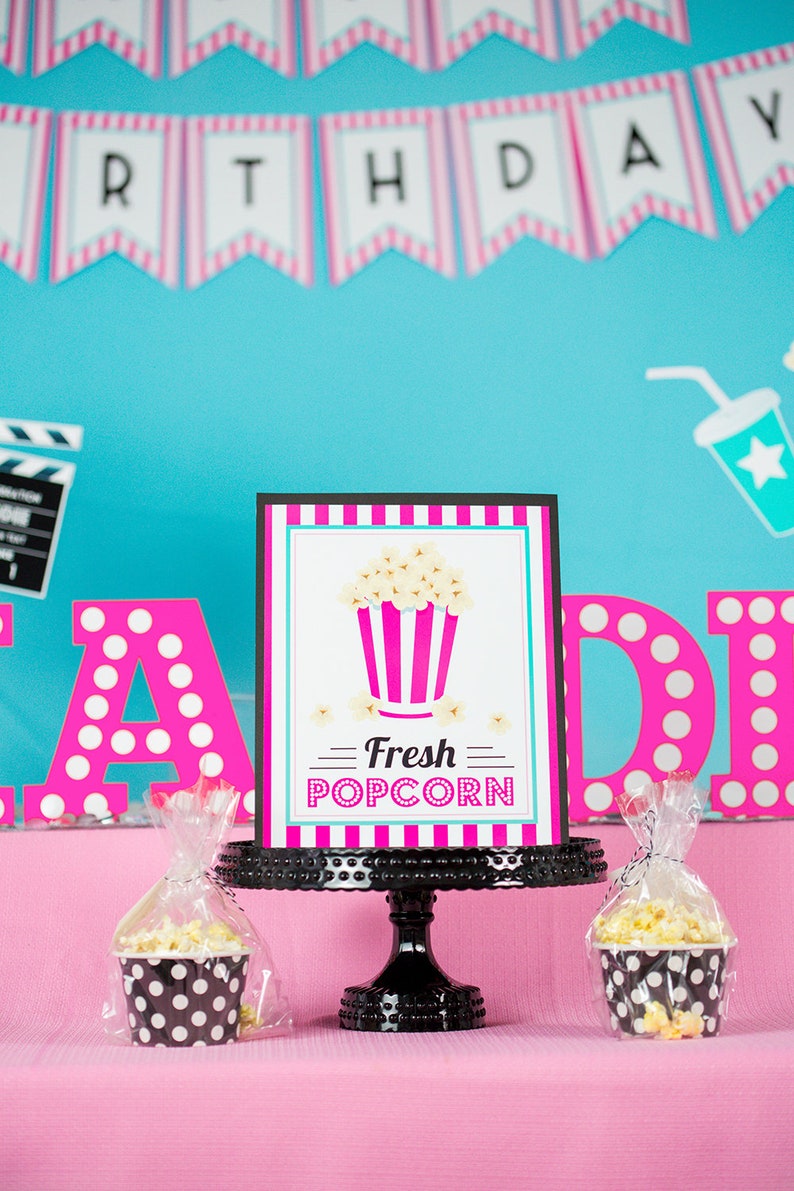 Movie Party Signs Instant Download Pink Movie Party Signs - Etsy