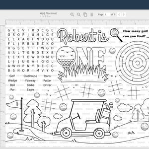 Editable Golf Placemat, Golf Coloring Page, Golf Activity Page Golf ...