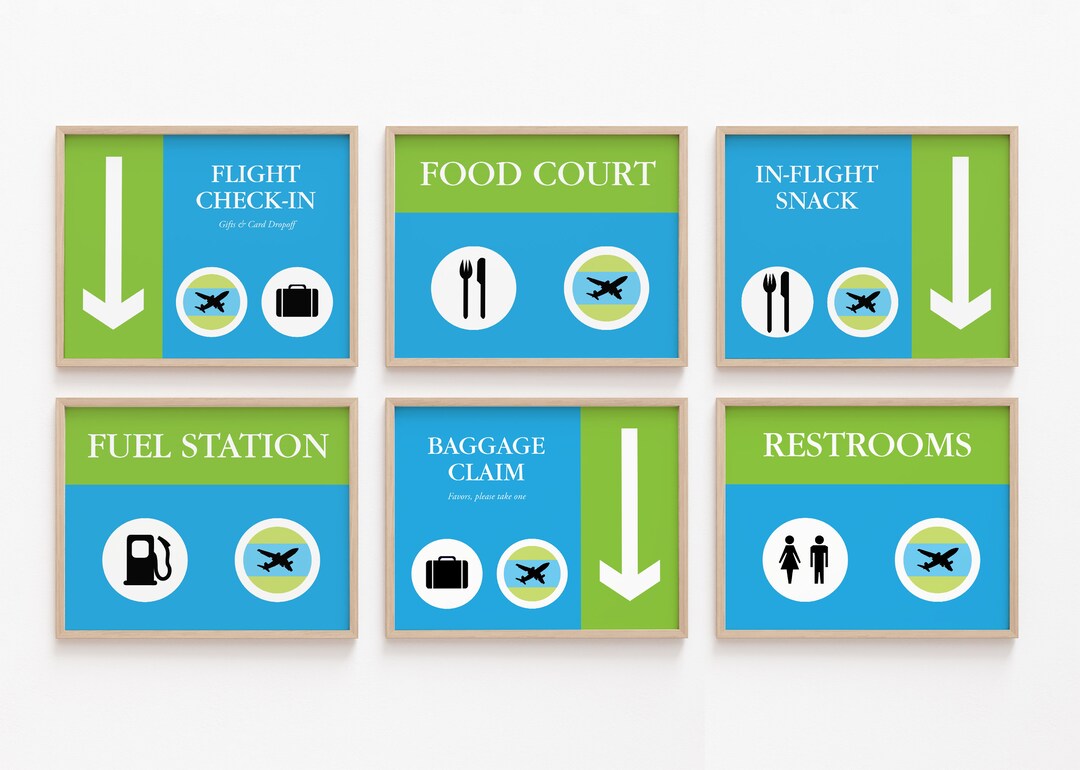 Airplane Party Signs in Green - Instant Download Airplane Birthday ...