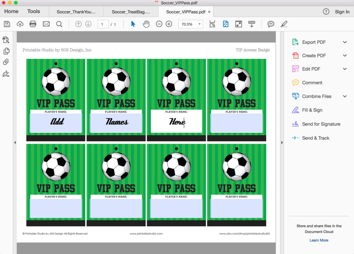 Soccer VIP Pass Printable Soccer VIP Badge Editable VIP | Etsy