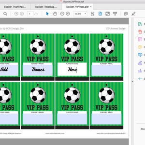 Soccer VIP Pass Printable Soccer VIP Badge Editable VIP Soccer Badge ...