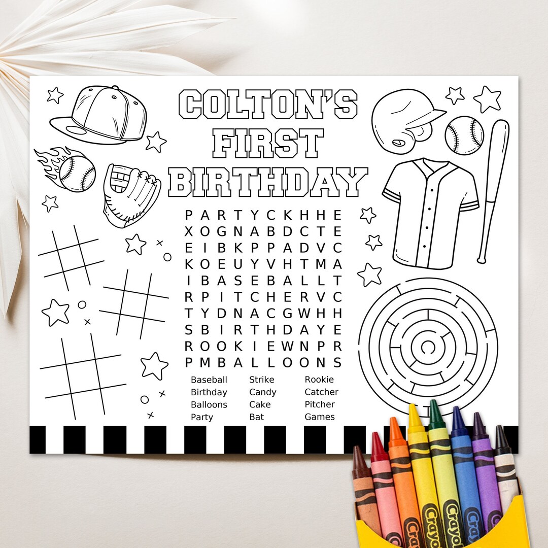Editable Baseball Party Coloring Page Baseball Placemat Basketball ...