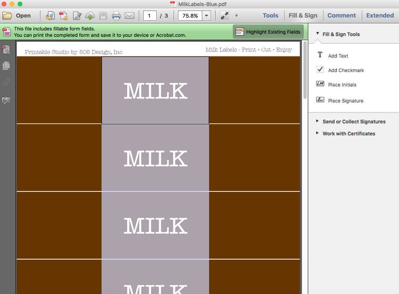 Milk Bottle Wrappers Instant Download MILK Label Printable - Etsy