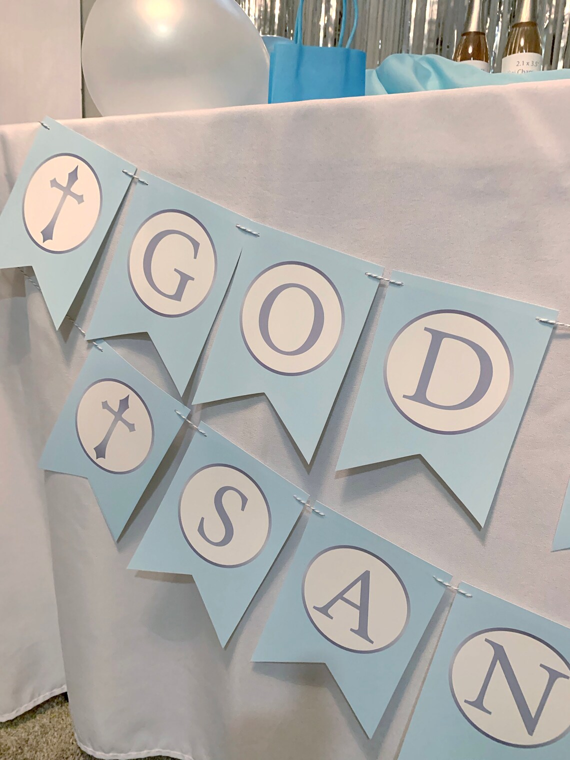 God Bless Banner Light Blue Silver First Communion Banner - Etsy